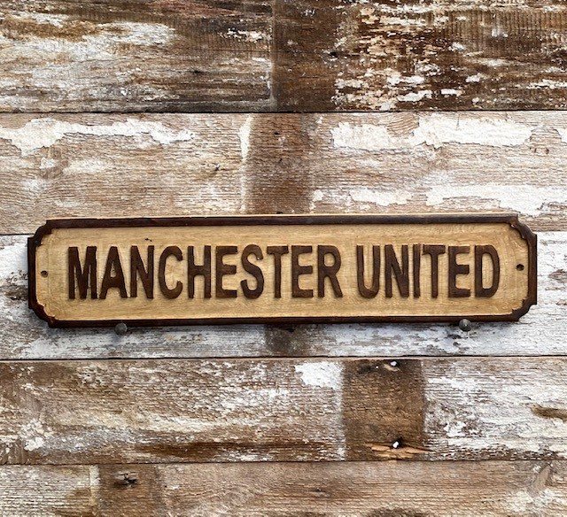 Manchester United Wooden Sign - Wells Reclamation