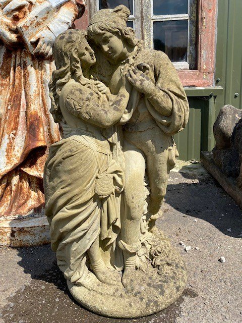 Vintage Carved Stone Statue 'Partners' - Wells Reclamation