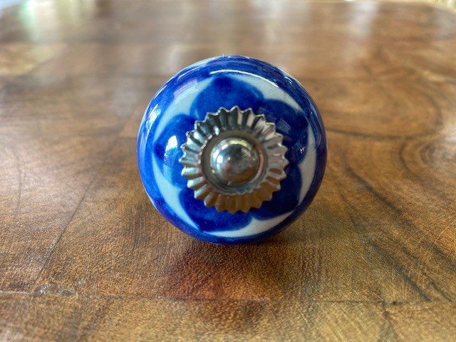 Wells Reclamation Round Ceramic Knobs (Blue Petal) - Cupboard Knobs - Wells Reclamation