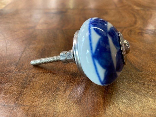 Wells Reclamation Round Ceramic Knobs (Blue Petal) - Cupboard Knobs - Wells Reclamation