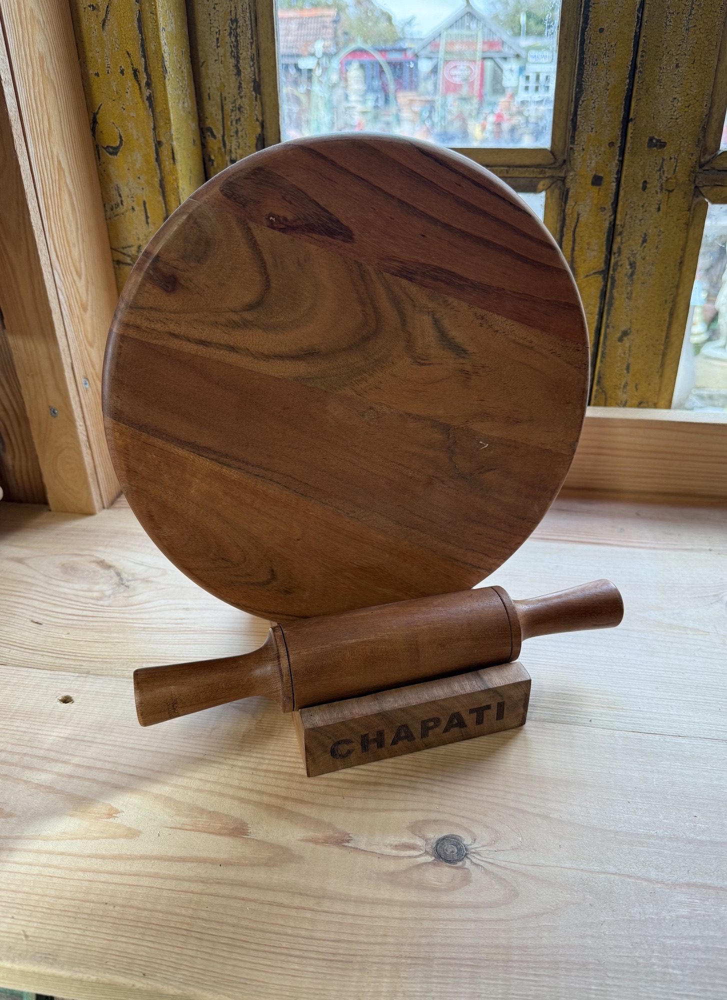 Hardwood Chapati Board with Stand and Rolling Pin - Wells Reclamation