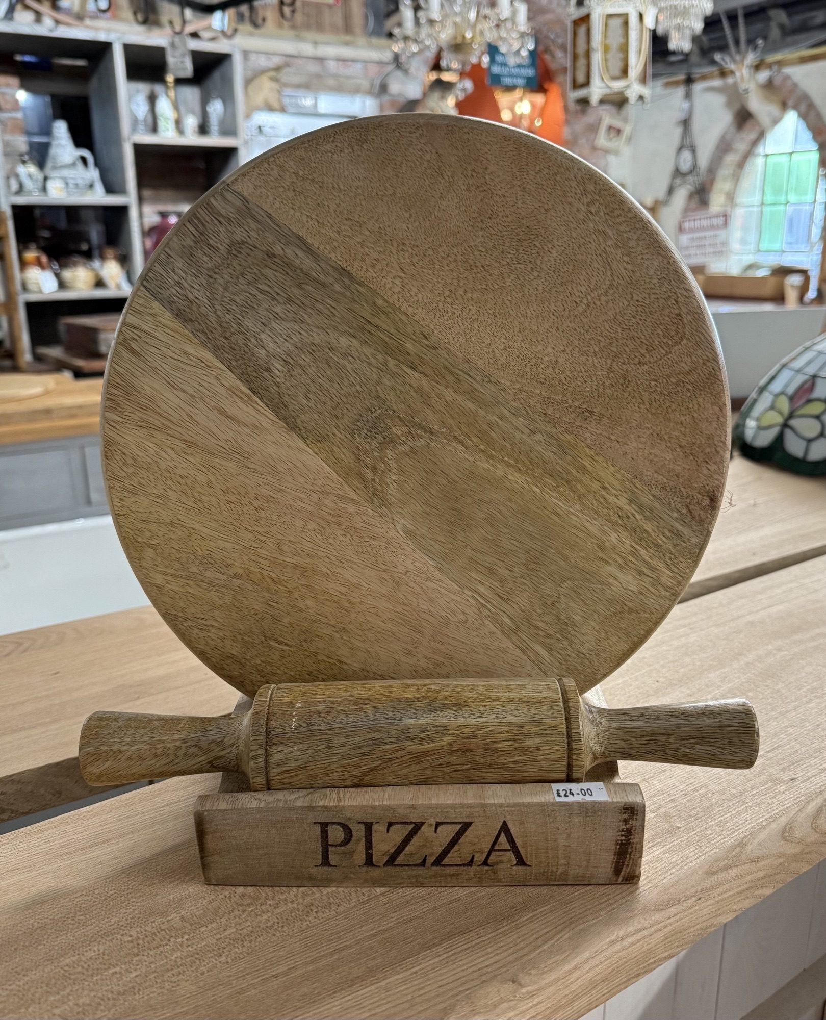 Wooden Pizza Board with Stand and Rolling Pin - Wells Reclamation